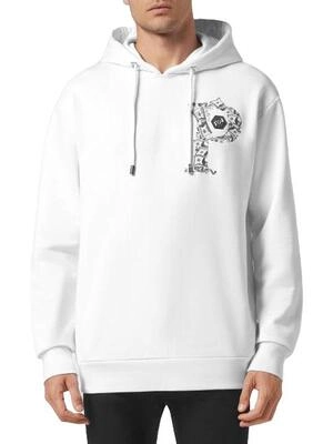 Philipp Plein Hooded Sweatshirt With Money Graphic - White