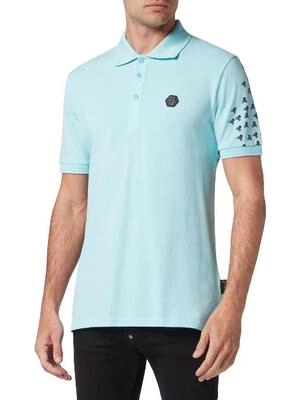Philipp Plein Slim Fit Polo Shirt Ss Skull&amp;bones - Lightblue