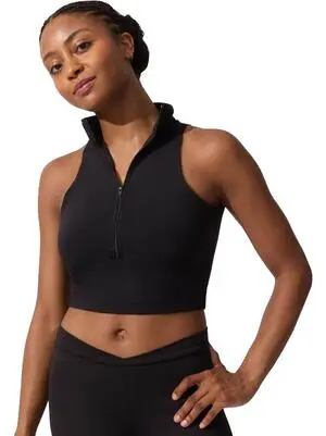 CAPEZIO Sleeveless Mock Neck Zip-up Cropped Top - Black