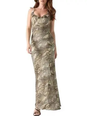 Guess Emy Snake Print Ruffle Maxi Dress - Natural