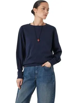 HUSH Emily Puff Sleeve Relaxed Top - Dark Navy