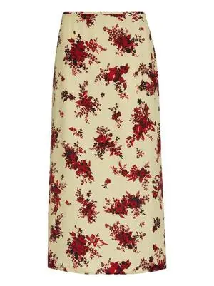 JIL SANDER Floral Print Midi Skirt - Ruby Yellow