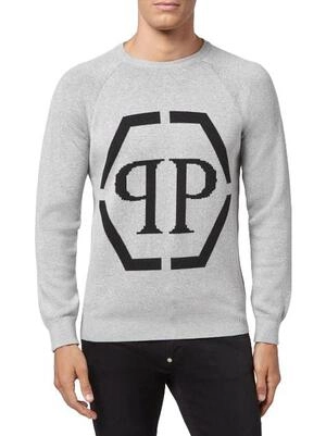 Philipp Plein PHILIPP PLEIN Round Neck Pullover With Graphic Logo Grey