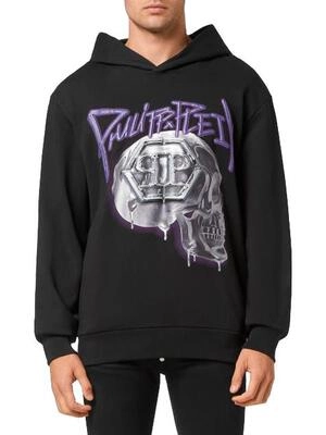 Philipp Plein Hooded Sweatshirt With Skull Graphic - Black