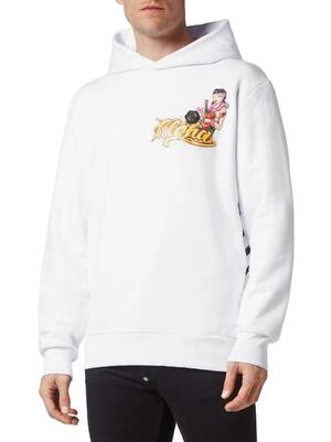 Philipp Plein Hawaii Print Cotton Fleece Hoodie - White