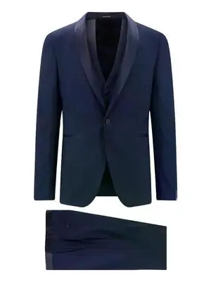 Tagliatore Satin-trim Three-piece Suit - Blue