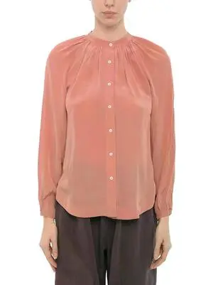 ALLSAINTS Pleated Mandarin Collar Shirt - Pink