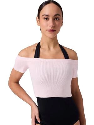 CAPEZIO Ribbed Knit Cropped Off-the-shoulder Sweater - Pink