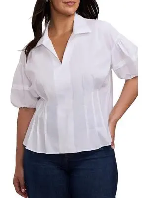 Foxcroft Foxcroft Lucia Puff Sleeve Popover Shirt White
