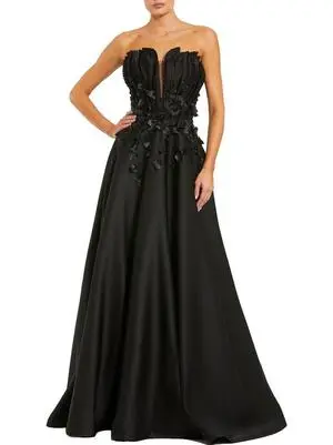 Mac Duggal Strapless Floral Embellished Ballgown - Black