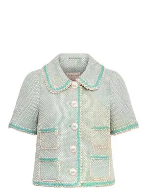 MAISON COMMON Short-sleeved Textured Tweed Jacket - Green