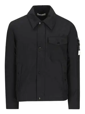Stone Island Down Jacket With Classic Collar - Nero