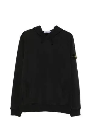 Stone Island Cotton Drawstring Hoodie With Kangaroo Pocket - Nero
