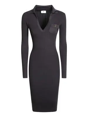 Elisabetta Franchi Ribbed Knit Collared Sweater Gown - Marrone