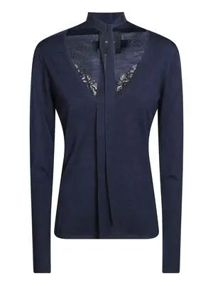 Pinko Lingerie-inspired Wool Sweater With Lace Trim - Blu