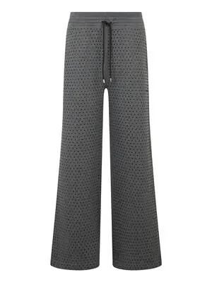 Pinko Rhinestone Embellished High-waist Wide-leg Fleece Pants - Grey