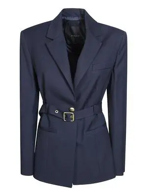 Pinko Tailored Blazer With Diagonal Quilting And Belt - Blu