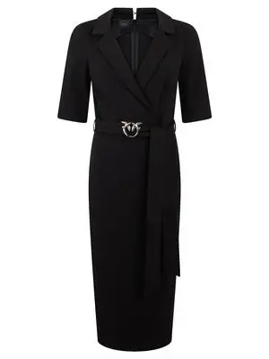 Pinko PINKO Fitted Lapel-Collar Knee-Length Dress With Belt Black