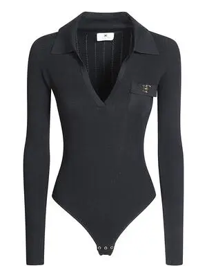 Elisabetta Franchi Ribbed Knit Collared Bodysuit - Nero