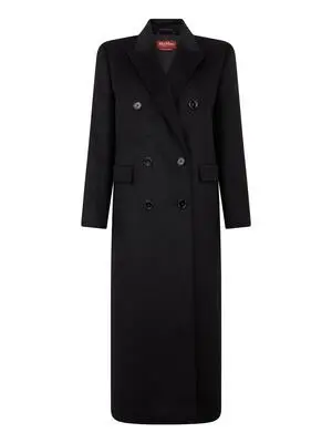 Max Mara Double-breasted Virgin Wool Long Jacket - Black