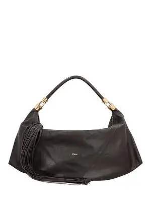 Chloé Small Canvas Tote Handbag With Leather Details And Removable Shoulder Strap - Brown