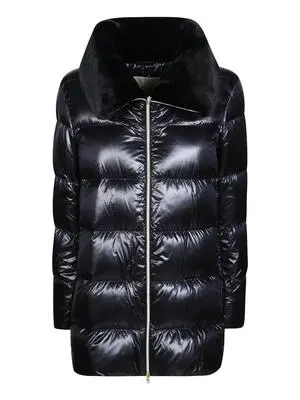 Herno Quilted Down Jacket With Faux Fur Collar - Nero