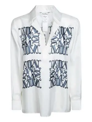Max Mara Silk Shirt With Monogram Print - Bianco
