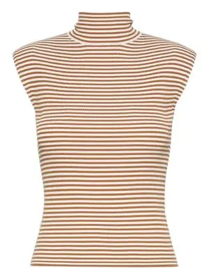 Max Mara Striped Ribbed Turtleneck Sweater - Beige