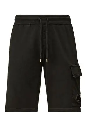 C.P. COMPANY Cotton Fleece Bermuda Shorts With Lens Detail - Nero