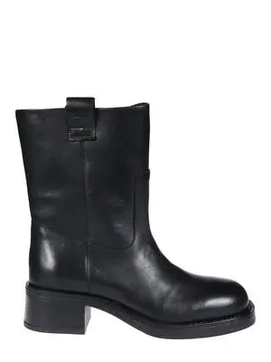 ALOHAS Mid Calf Leather Boots With Vintage Effect - Nero