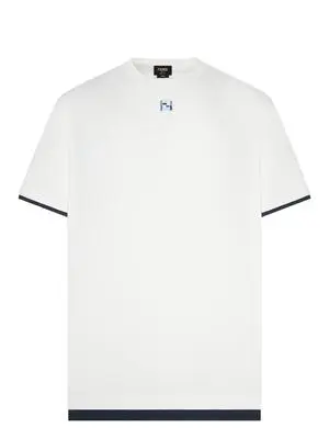 Fendi Fendi Oversized Crew Neck T-Shirt With Snap-Button Side Slits And Embroidered FF Logo Bianco