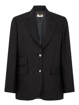 Elisabetta Franchi Wool Striped Structured Lapel Jacket - Black