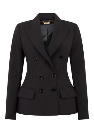 Elisabetta Franchi Double-breasted Structured Jacket - Black