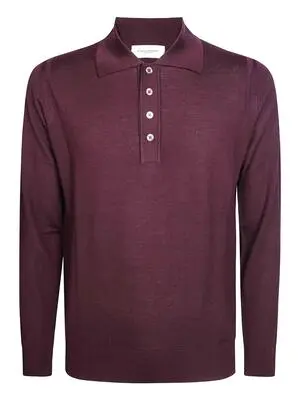 PAOLO PECORA Long-sleeve Collared Knit Polo - Rosso