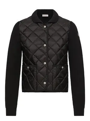 Moncler Diamond Quilted Padded Wool Cardigan - Black