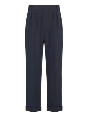 THE ROW Mid-rise Pinstriped Wool Tavel Pants - Midnight Blue