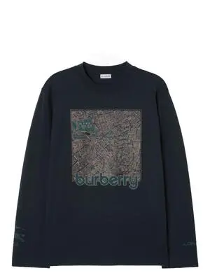 Burberry Long-sleeve London Map Cotton T-shirt - Navy
