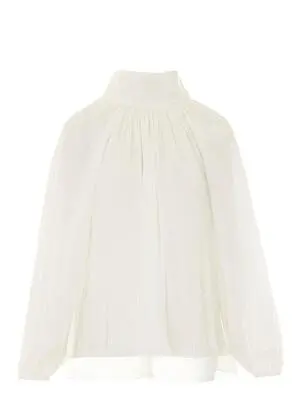 Max Mara Silk Blend Bow Detail Turtleneck Shirt - White