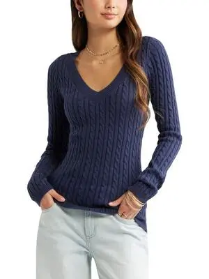 Bp. BP. Cable Stitch V-Neck Sweater Navy Indigo
