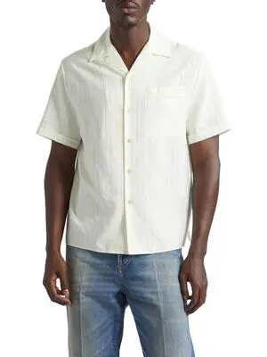 Versace Micro Greca Cotton & Silk Short Sleeve Button-up Shirt - Vanilla