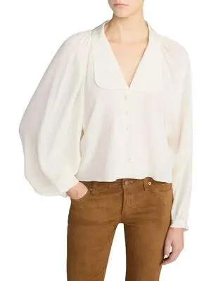 FRAME Gala Silk Shirt With Balloon Sleeves - Cream