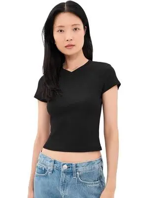 REFORMATION Lindie Ribbed V-neck Cropped T-shirt - Black