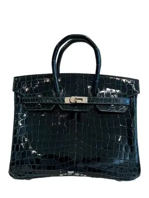 Hermès Birkin 25cm Vert Cypress Shiny Nilo Leather With Palladium Hardware - Green