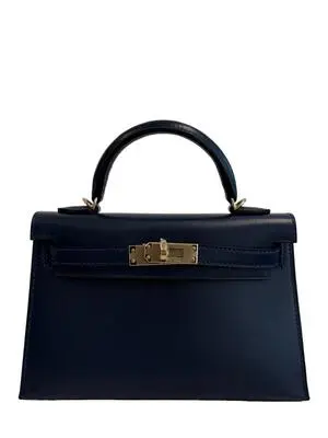 Hermès Kelly 20cm Box Leather Handbag With Permabrass Hardware - Blue