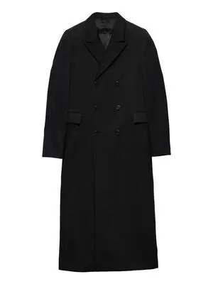 Prada Double-breasted Wool Overcoat With Peak Lapel - Black