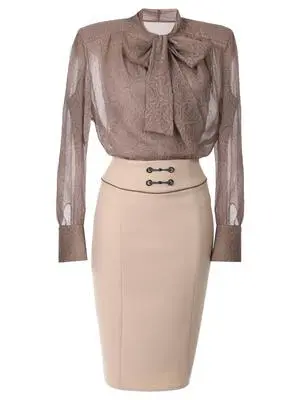 LUNA FASHION HOUSE Two Tone Bow Detail Midi Dress - Beige