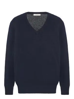 THE ROW The Row Pihla V-Neck Baby Cashmere Sweater Dark Navy