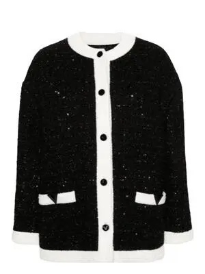 Valentino Garavani Long-sleeved Knitted Cardigan With Sequin Embellishment - Black