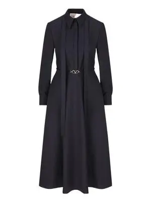 Valentino Garavani Long Sleeved Dress With Logo Plaque - Navy Blue