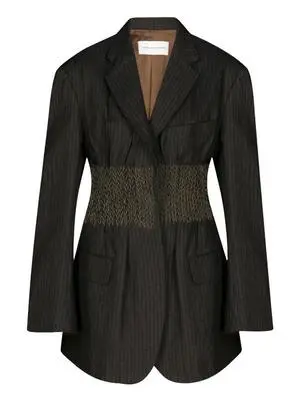 Dries Van Noten Fitted Waist Jacket With Lapel Collar And Stripes - Khaki